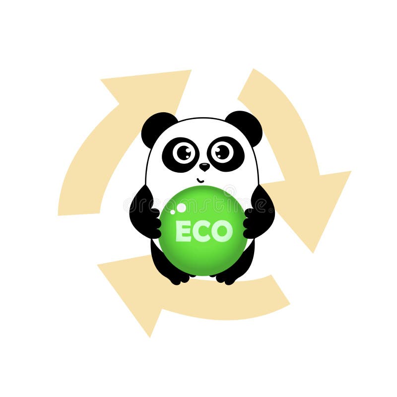 Cute Cartoon Panda Eco Banner and Recykling Sign Funny Character for ...