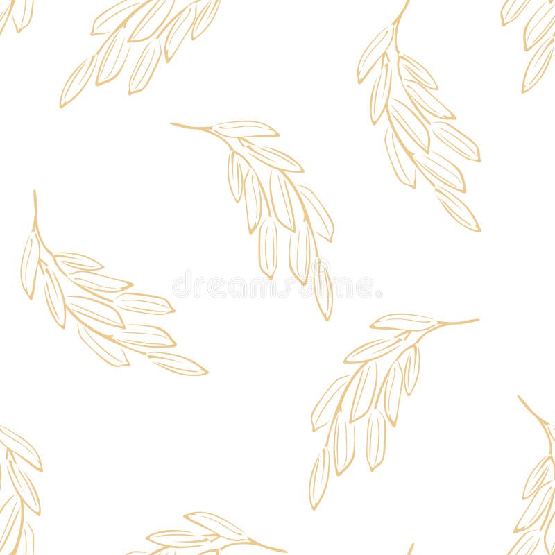 Rice Ears and Grains Background. Vector Seamless Pattern with Cereal ...