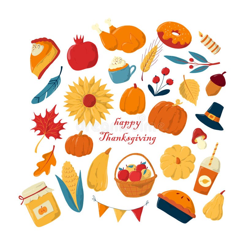 Thanksgiving Clipart, Elements Collection Stock Illustration ...