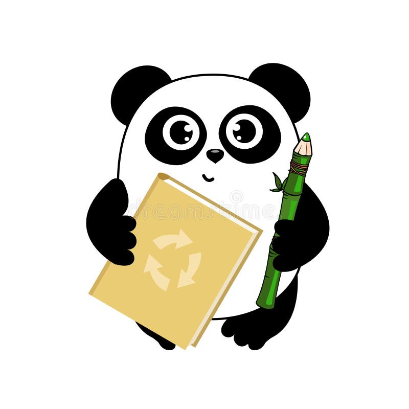 Cute Cartoon Panda Eco Book and Recykling Sign. Funny Character for ...