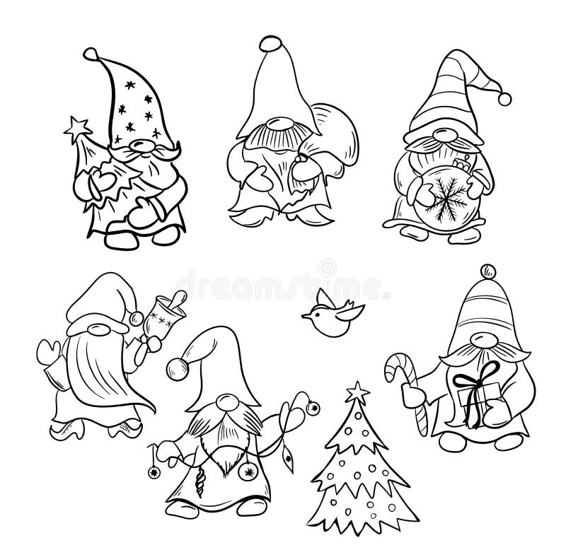 Collection of Cute Gnomes for Christmas Cards.Cartoon Characters in ...