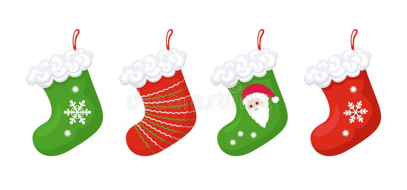 Christmas Stockings in Red and Green Colors Isolated on White. Stock ...
