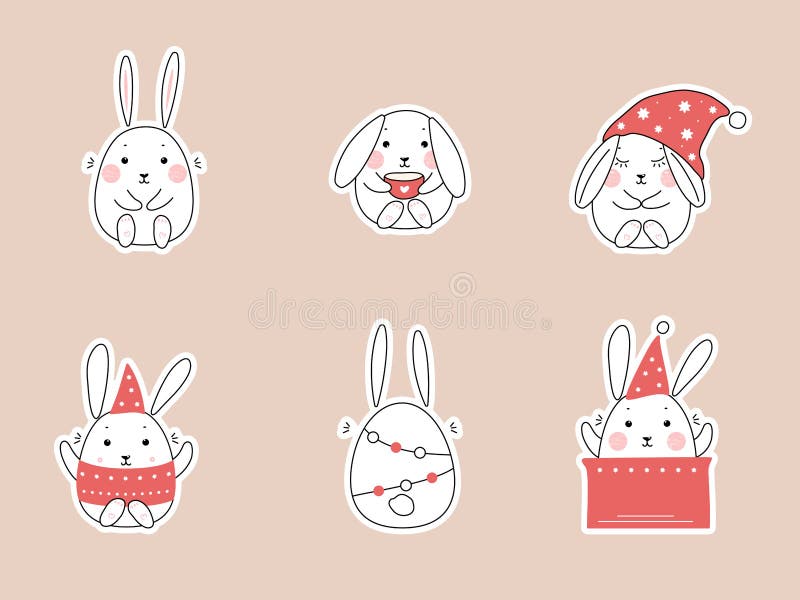 Cute Rabbits Vector Stickers Stock Vector - Illustration of sticker ...