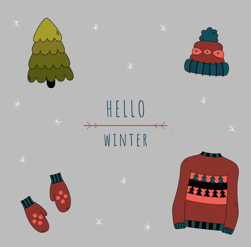 Winter Doodles Isolated Set. Hand Drawn Sweater, Mittens, Hat ...