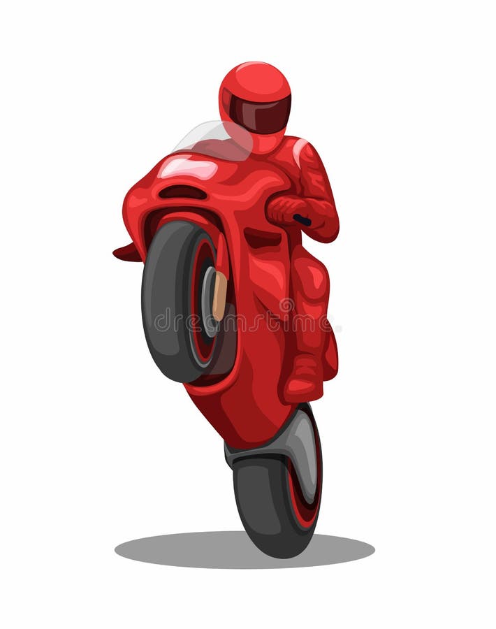 Motorbike Rider in Red Team Wheelie Pose. Racing Competition Cartoon ...