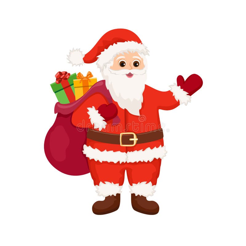 Santa Claus Carries a Bag with Gifts for Christmas. Cartoon Vector ...