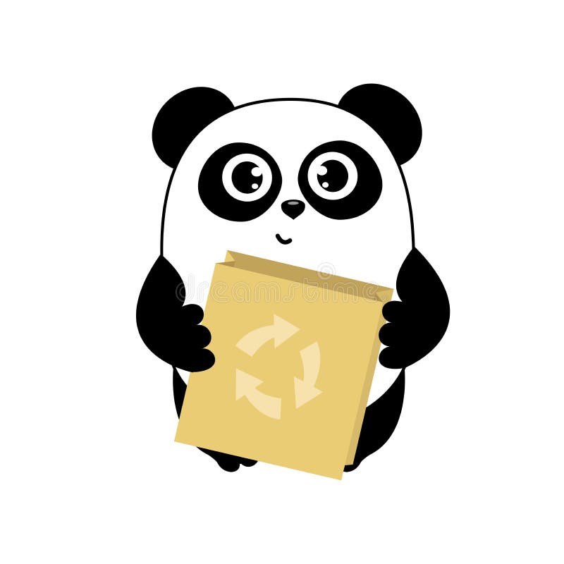 Cute Cartoon Panda with Eco Bag and Recykling Sign. Funny Character for ...