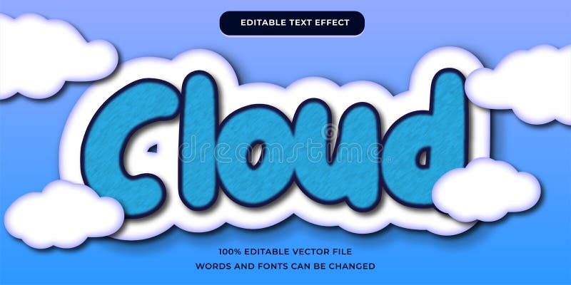 Cloud Text Effect, Editable Blue Text Modern and Black White Outline ...
