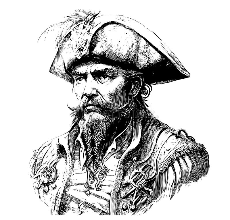 Pirate Portrait Abstract Sketch Hand Drawn Sketch, Engraving Style ...
