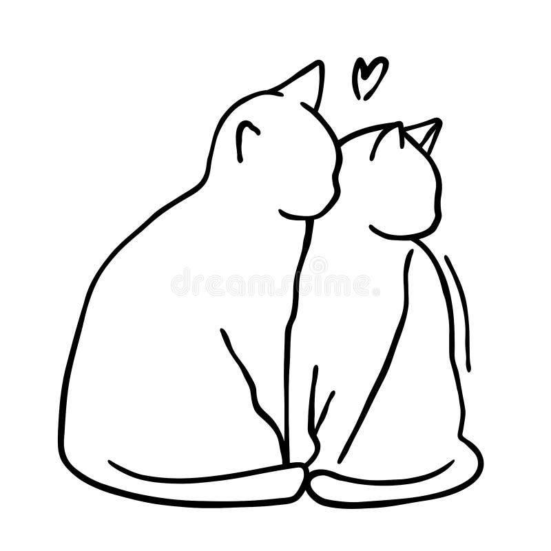 Cats Couple Doodle Illustration. Valentine Cats Vector Illustration ...