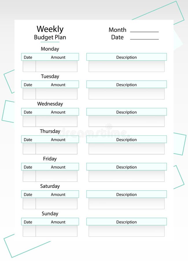 Professional Weekly Budget Planner Template in Light Colors Stock ...