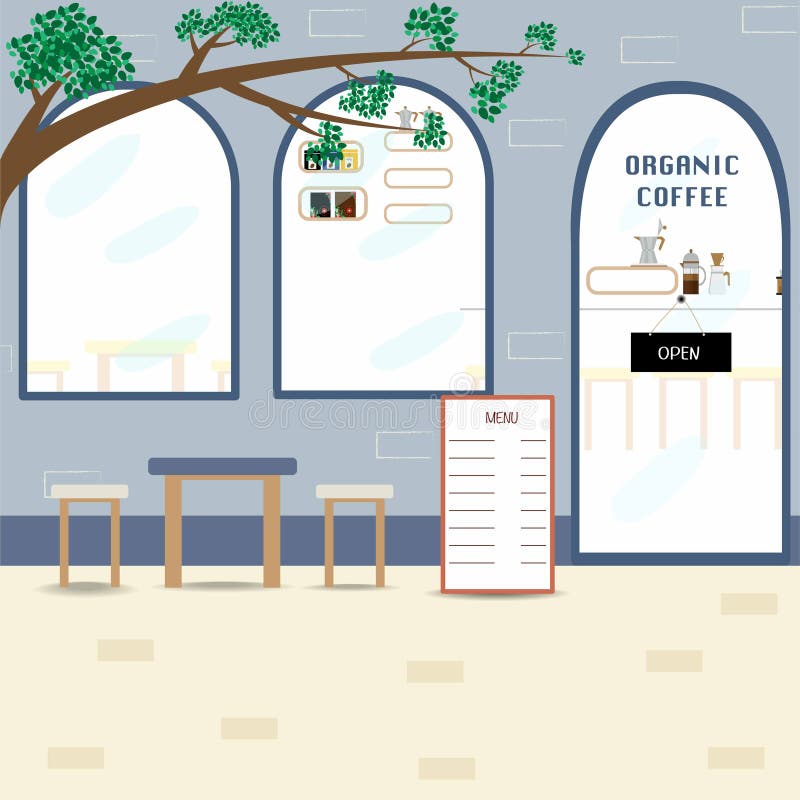 Modern Cafe Shop Exterior, Street Cafe Outdoor Terrace Flat Design ...