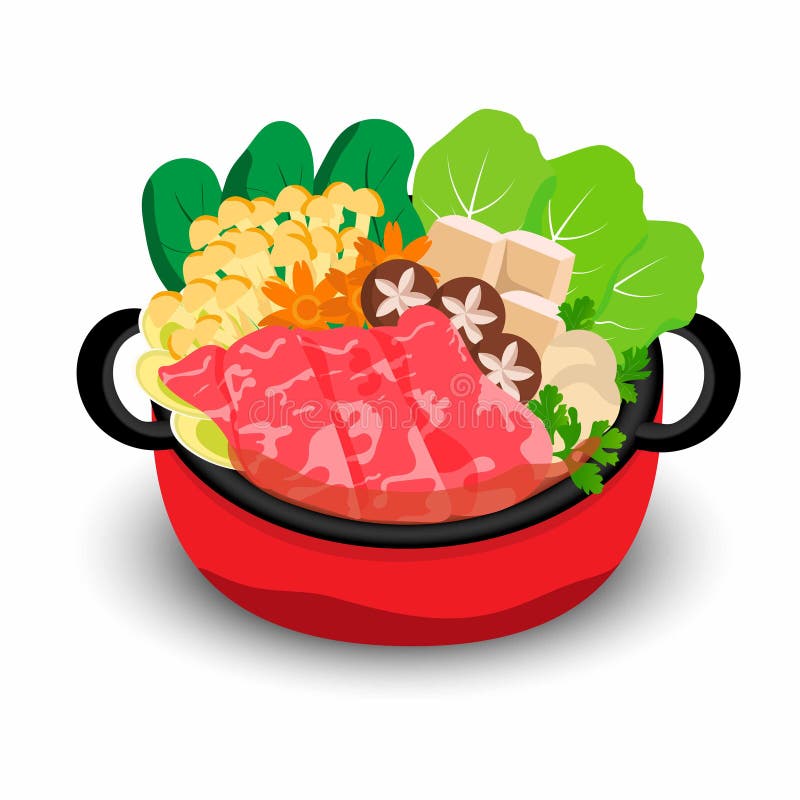 Shabu Restaurant Logo Vector Illustration.Hot Pot with Vegetables and ...