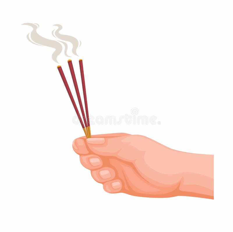 Hand Holding Incense Stick Buddhist Praying Religion Symbol Cartoon ...