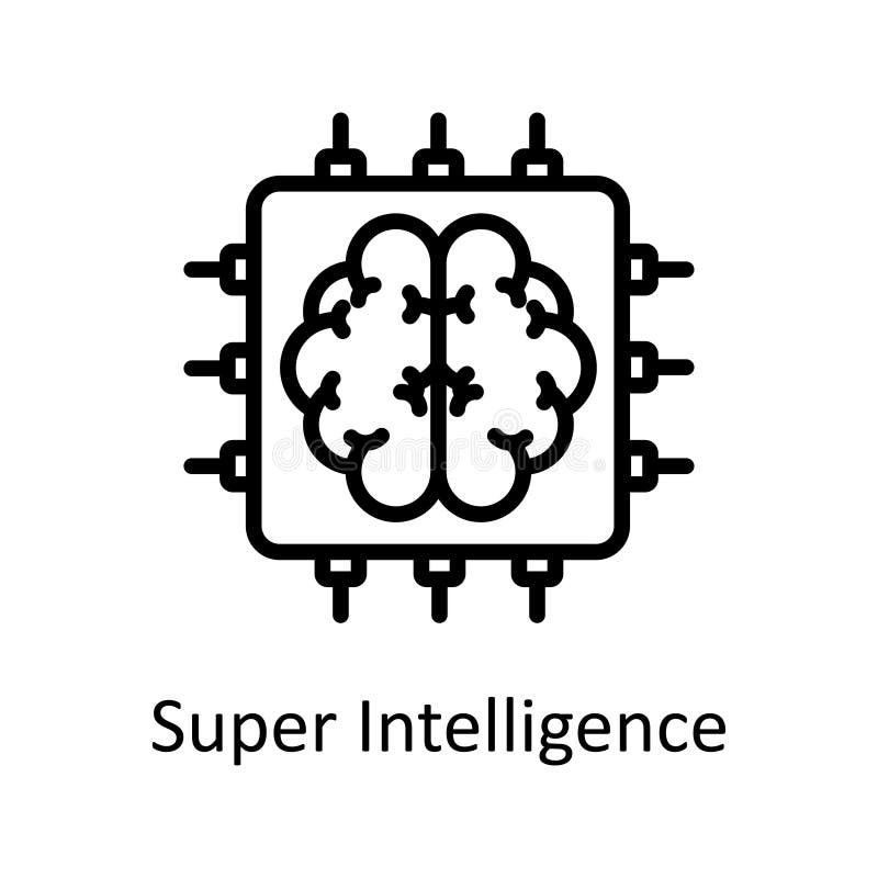 Brain Simulation Vector Outline Icon Design Illustration. Artificial Intelligence Symbol on ...