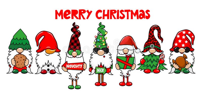 Merry Christmas Gnomes with Christmas Tree. Nordic Magic Dwarf. Cute ...