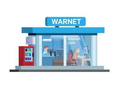 Warnet Aka Internet Cafe Building Asia Flat Cartoon Illustration Vector ...