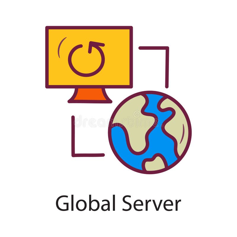 Global Server Fill Outline Icon Design Illustration. Data Symbol on ...