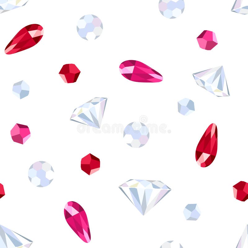 Gems Seamless Pattern. Vector Illustration of Rubies and Diamonds Stock ...