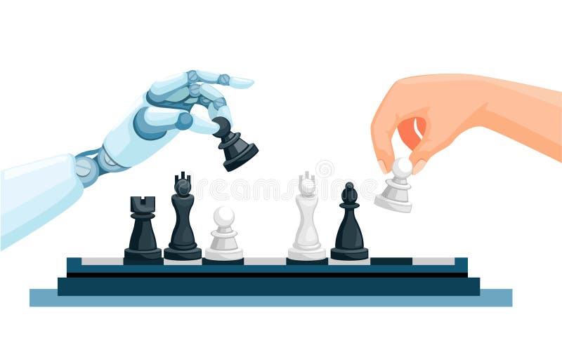 Robot Vs Human Playing Chess Game. Artificial Intelligence Technology ...