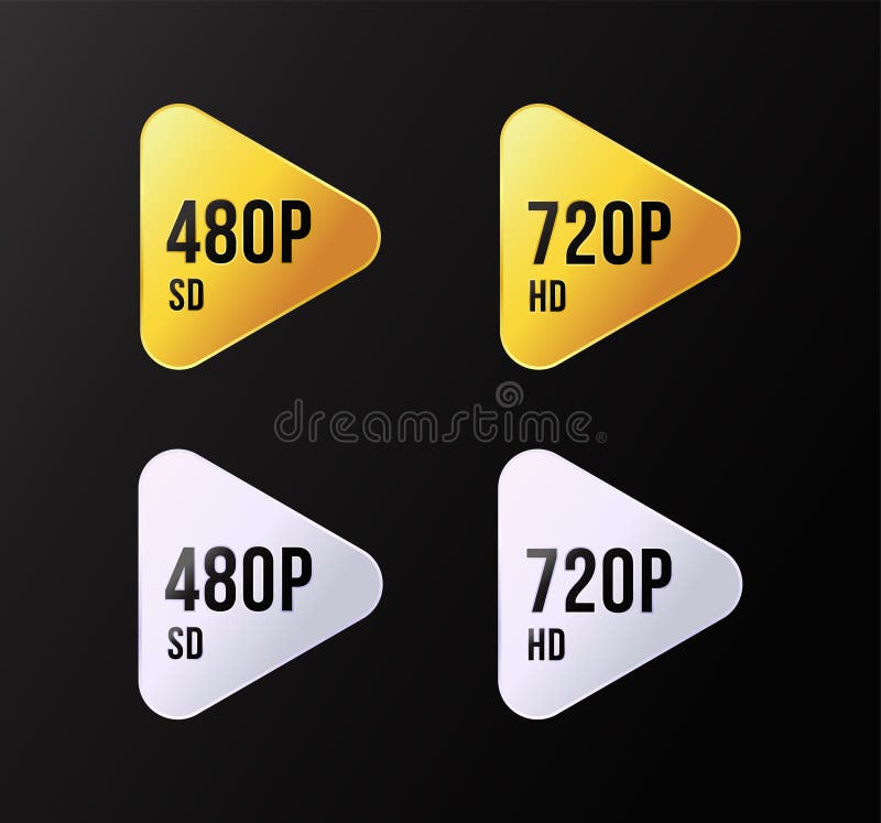 Set of Video Resolution Definition Sticker Label in Triangle Shape ...