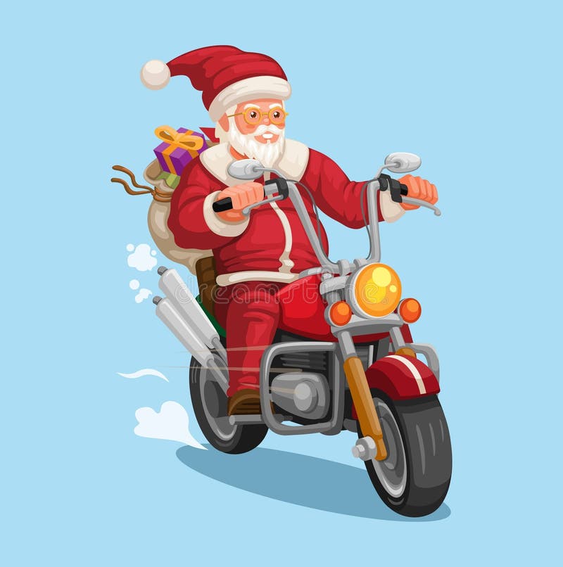 Santa Claus Riding Motorbike Cartoon Illustration Vector Stock Vector ...