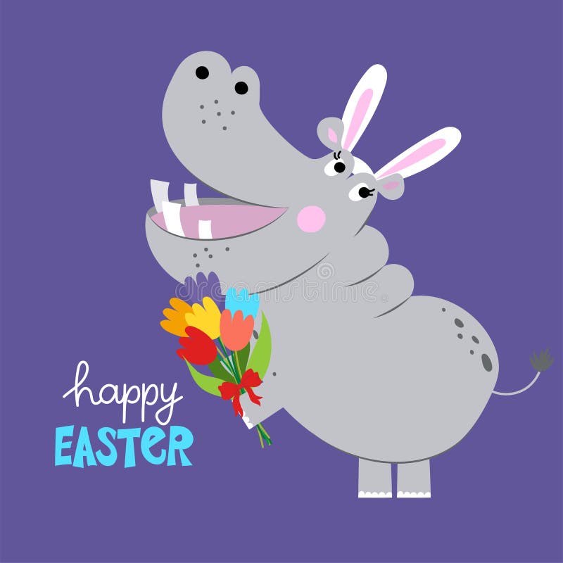 Happy Easter - Funny Hand Drawn Doodle, Cartoon Hippopotamus. Good for ...