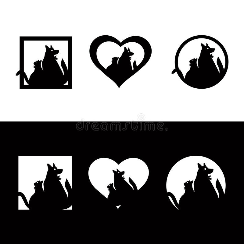 Love , Circle and Square Cat and Dog Logo Design Stock Vector ...