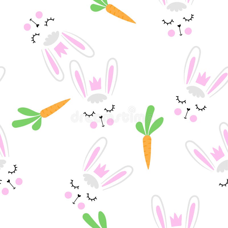 Bunny Baby Rabbit Pattern Design with Bunny Heads and Carrots - Funny ...