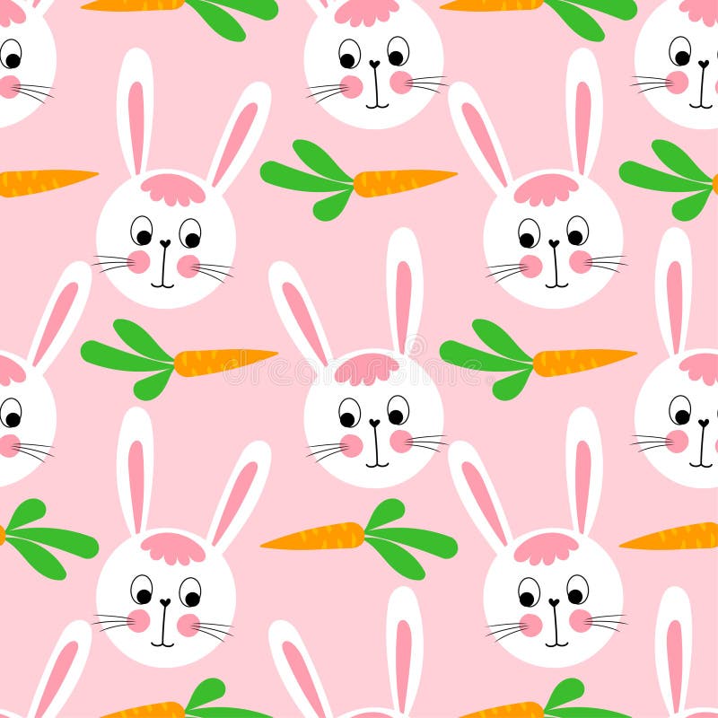 Bunny Baby Rabbit Pattern Design with Bunny Heads and Carrots - Funny ...