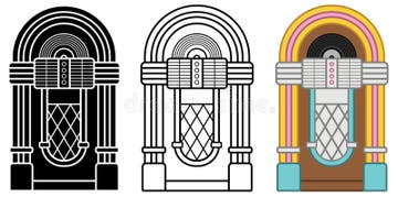 Jukebox Clipart Set - Outline, Silhouette and Colored Stock Vector ...