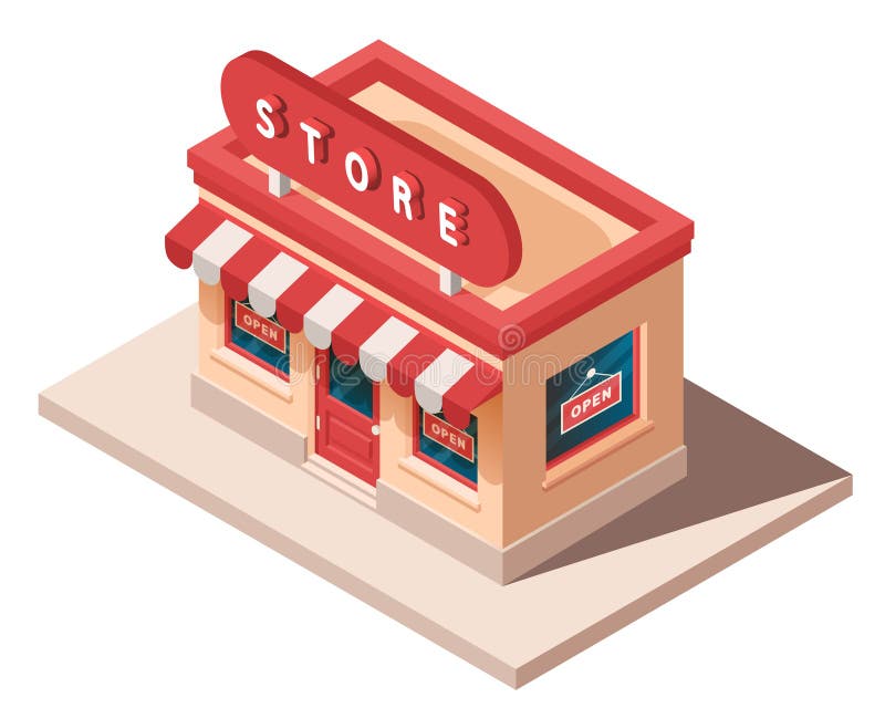 Shop with Two Windows. Isometric Shop with a Sign. Vector 3d Clipart ...