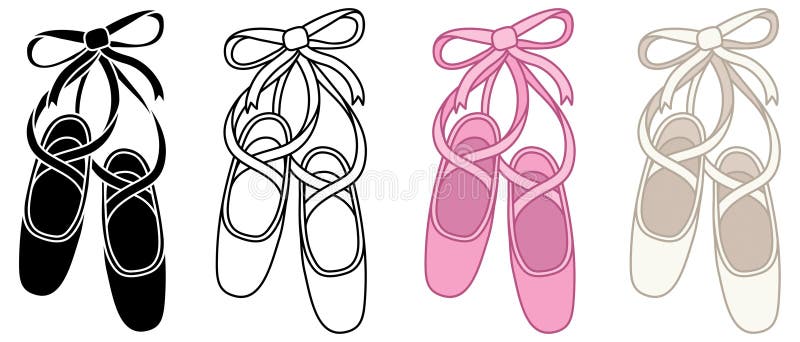 Ballet Shoes with Ribbon Laces Clipart Set - Outline, Silhouette, Pink ...