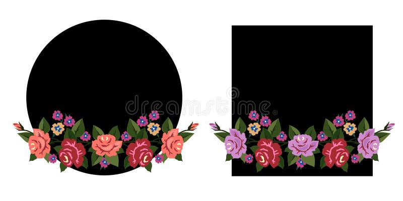 Vector Bouquet of Flowers with Black Frames on White Background. Red ...