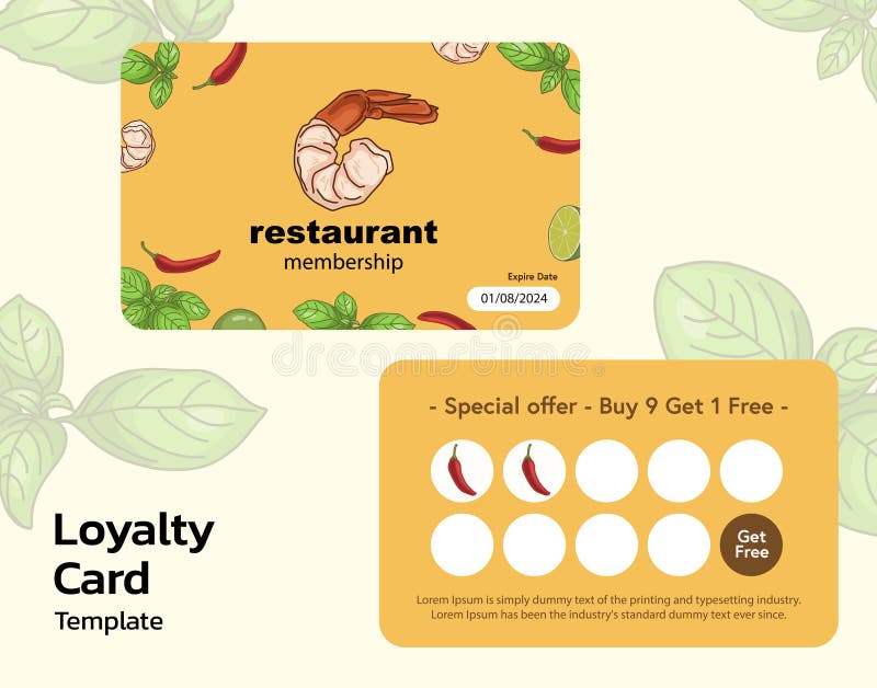 Restaurant Membership. Loyalty Card Template Stock Vector ...