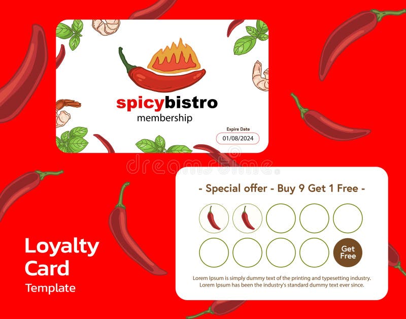 Spicy Bistro Shop Membership. Loyalty Card Template Stock Vector ...