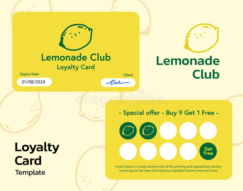 Lemonade Club Membership. Loyalty Card Template Stock Vector ...