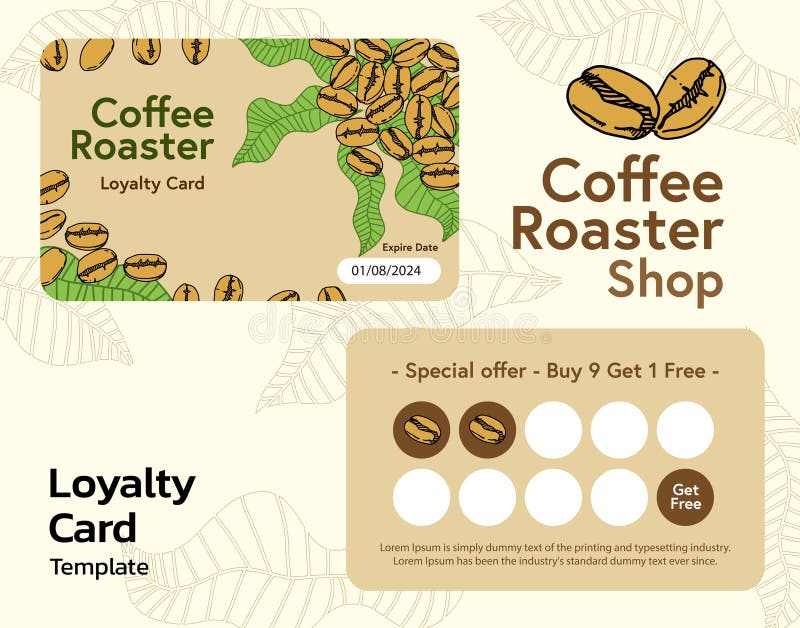 Coffee Roaster Shop Membership. Loyalty Card Template Stock Vector ...