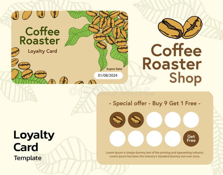 Coffee Roaster Shop Membership. Loyalty Card Template Stock Vector ...