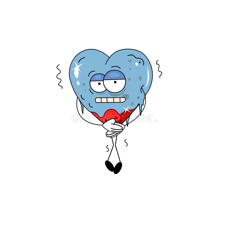 Cute Cartoon Red Heart Freezes without Love. Stock Vector ...
