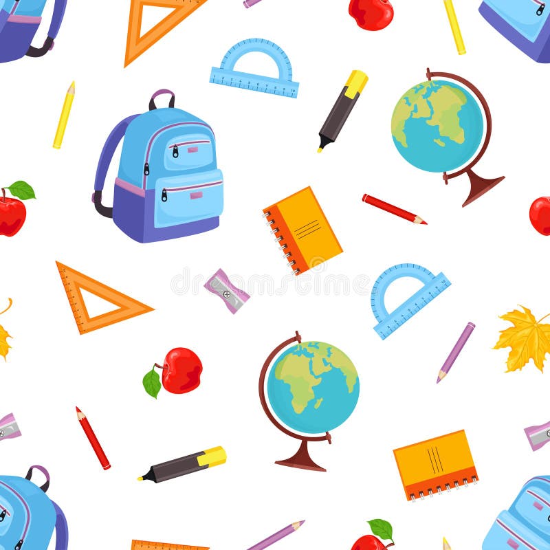 School and Educational Supplies Seamless Pattern. Vector Background ...