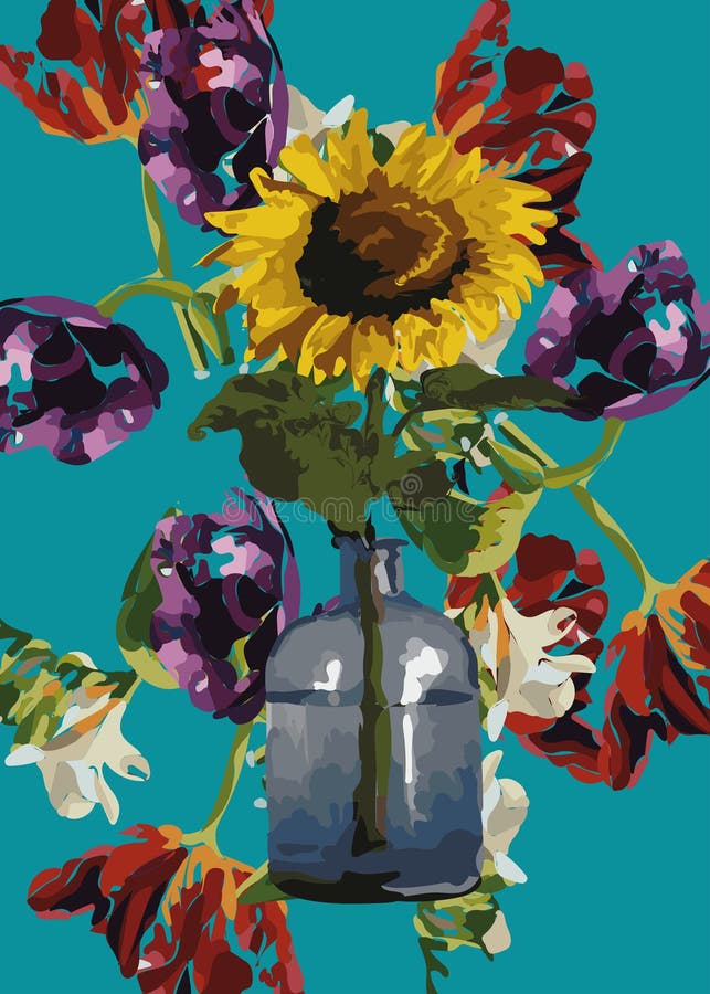 Turquoise Sunflower Stock Illustrations – 188 Turquoise Sunflower Stock ...