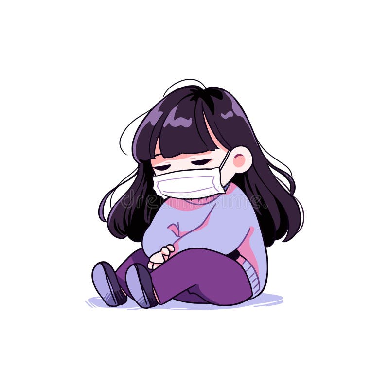 A Masked Girl Sitting Wearily in Illness Stock Vector - Illustration of ...