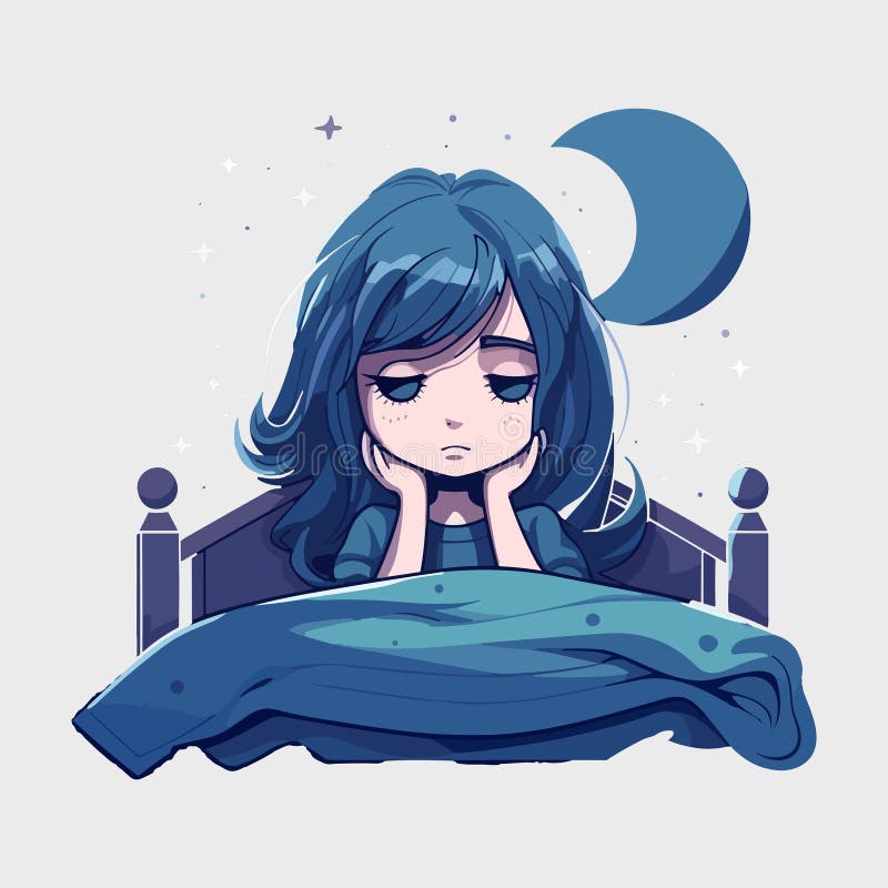 Vector Art of Depressed Girl Having Trouble Sleeping, Insomnia Stock ...