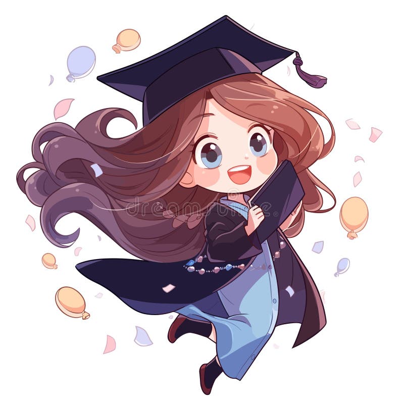 Happy Graduated Female Student in Graduation Vector Art Stock Vector ...