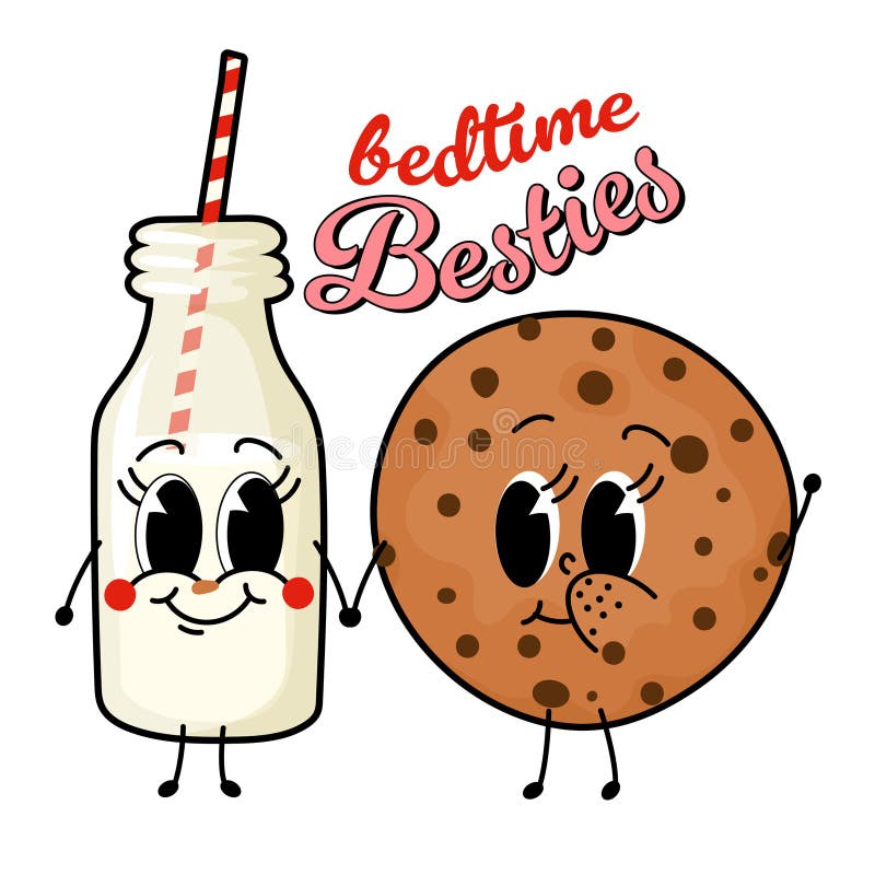 Bedtime Besties - Cute Hand Drawn Milk and Cookie Couple Illustration ...