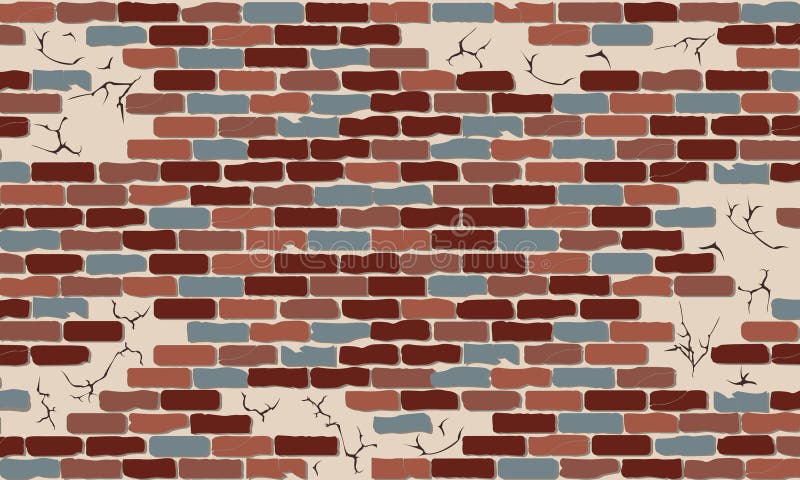 Brick Wall Cracked Colorful Surface Vector Background. Broken Brick ...