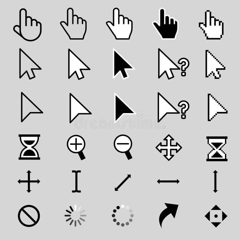 Computer Mouse Click Cursor. Mouse Pointers Set. Black Vector Icons of ...