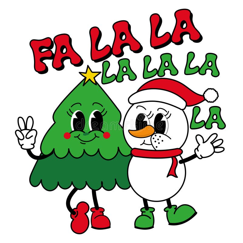 Fa La La - Happy Winter Illustration with Christmas Tree and Snowman ...