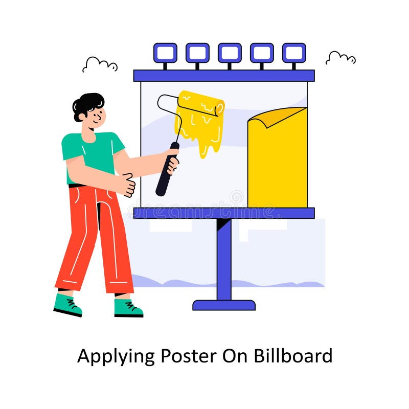 Applying Poster on Billboard Flat Style Design Vector Illustration ...